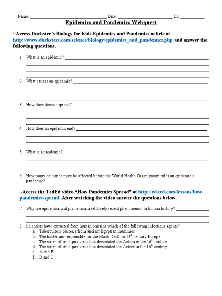 Epidemics and Pandemics Webquest Guide | PDF | Pandemic | Epidemics