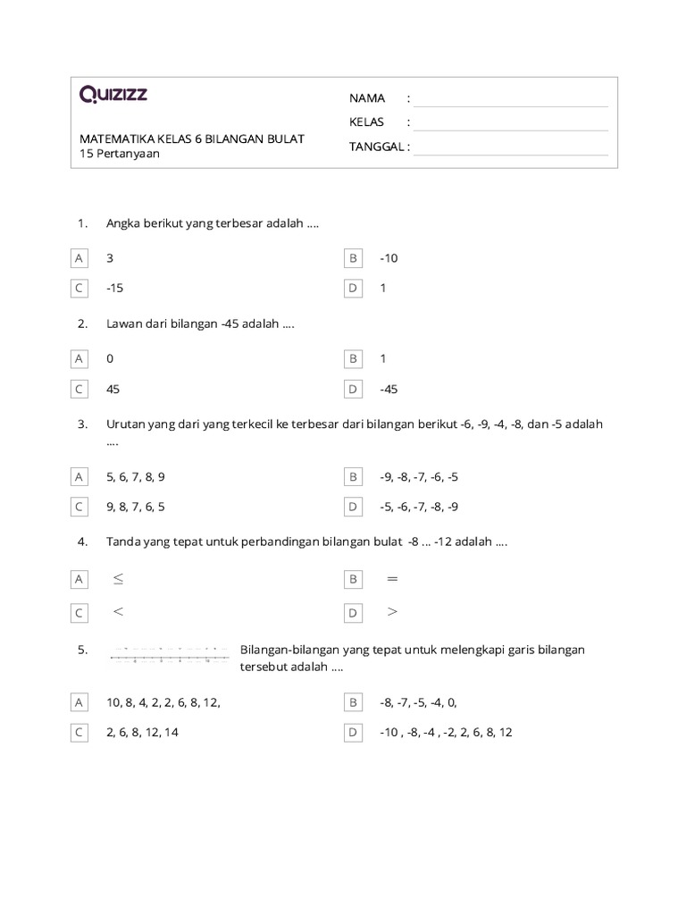 Matematika Kelas 6 Bilangan Bulat | PDF