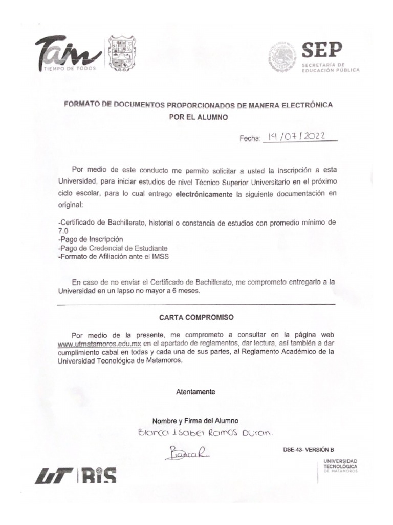 Carta Compromiso Tsu | PDF