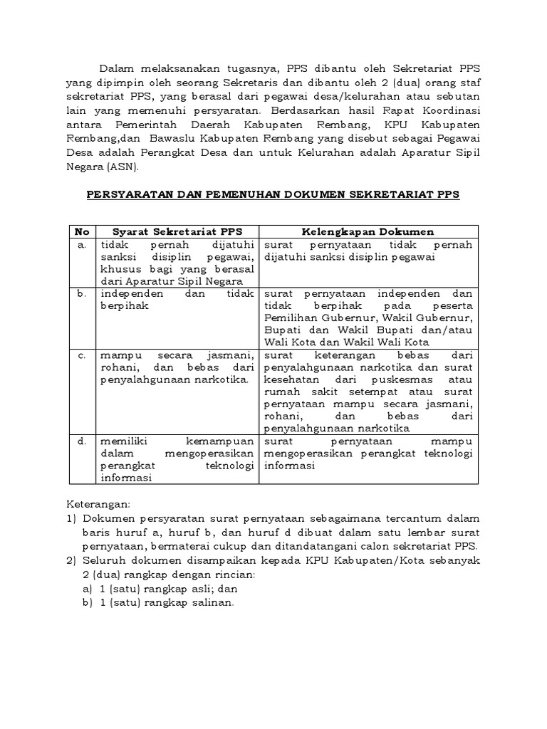 Persyaratan Dan Pemenuhan Dokumen Sekretariat PPS | PDF