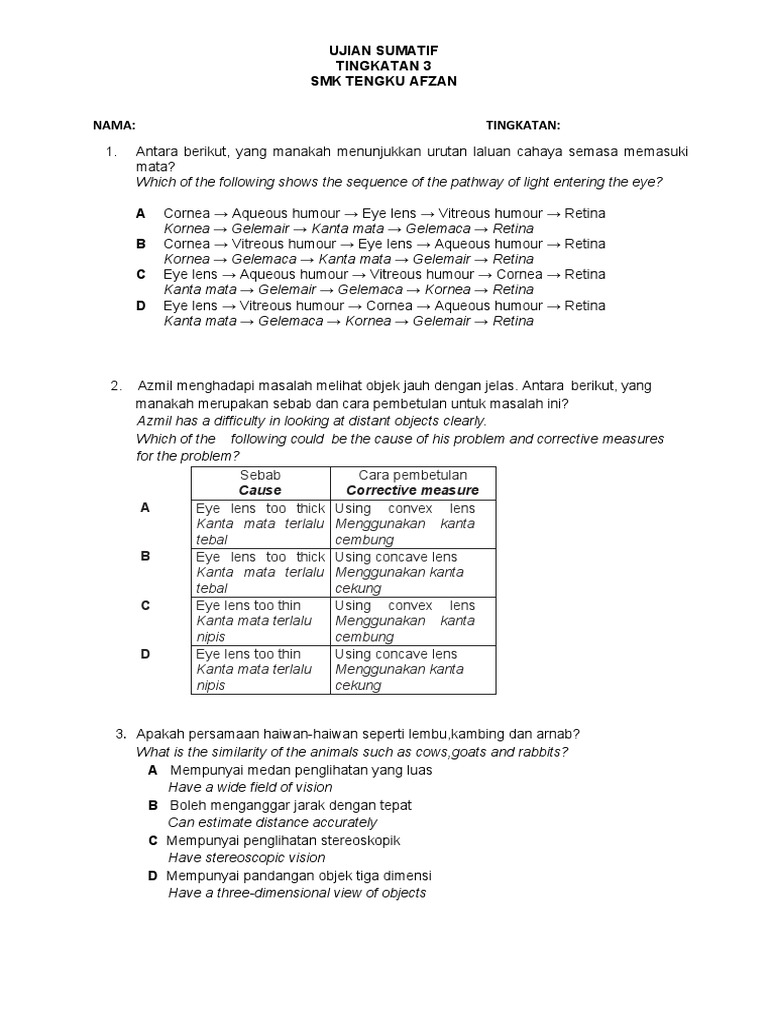 Ujian Sumatif Sains Tingkatan 3 | PDF