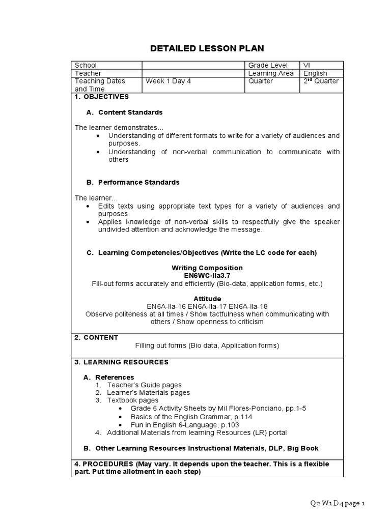 Detailed Lesson Plan | PDF | Learning | Teachers