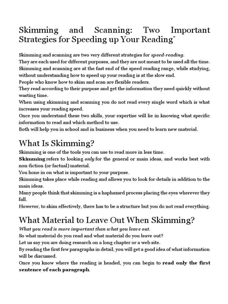 Skimming and Scanning | Download Free PDF | Speed Reading | Cognitive ...