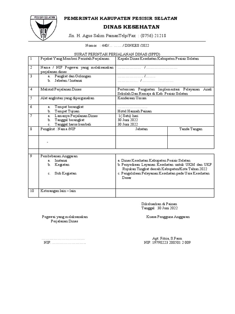 SPPD Lembar Depan PKPR | PDF