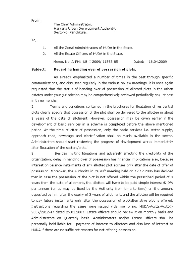 HUDA Plot Possession Guidelines | PDF | Lawsuit | Government