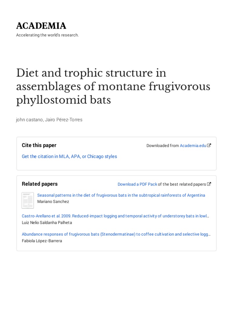 Diet and Trophic Structure in Assemblages of Montane Frugivorous ...