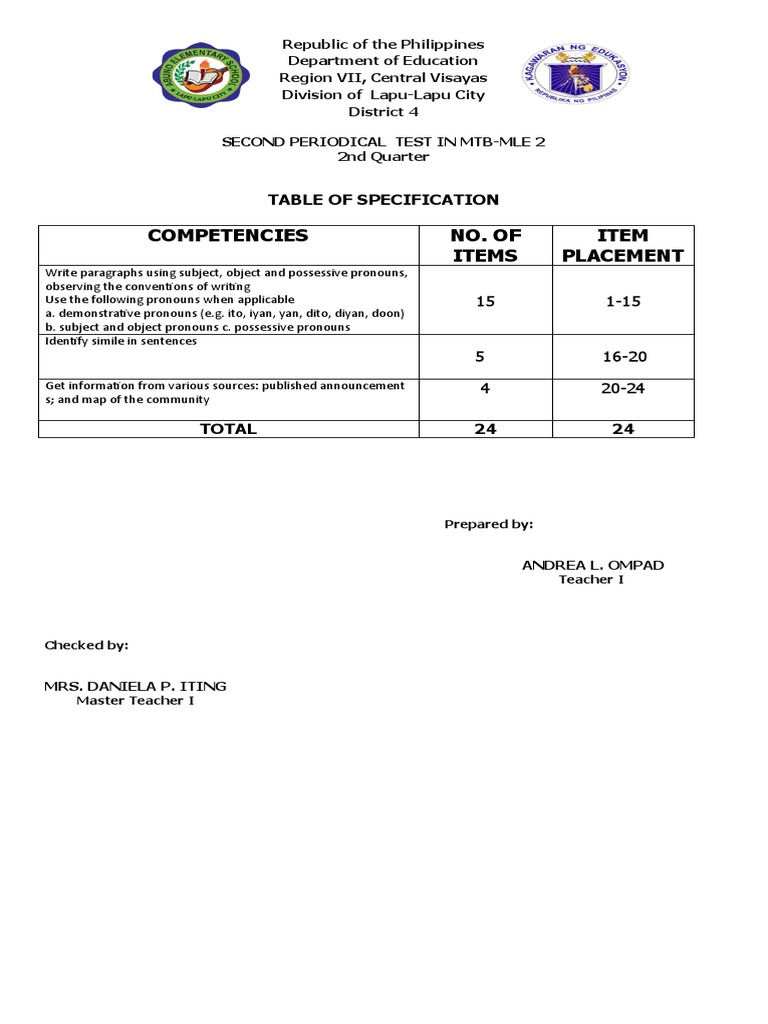 2ND Periodical Test Test MTB 2 | PDF