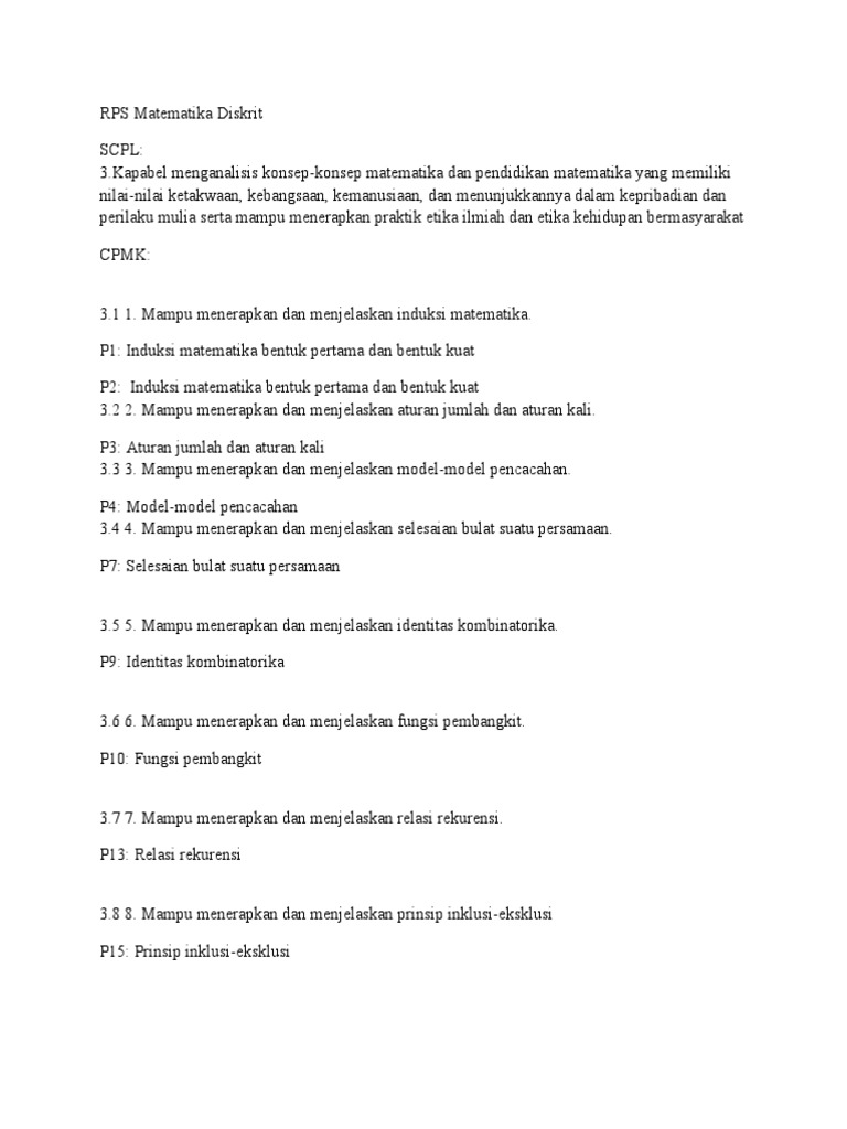 RPS Matematika Diskrit | PDF | Metode & Bahan Ajar