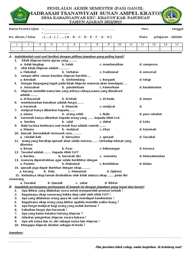 Format Soal PAS Ganjil 2022-2023-1 | PDF