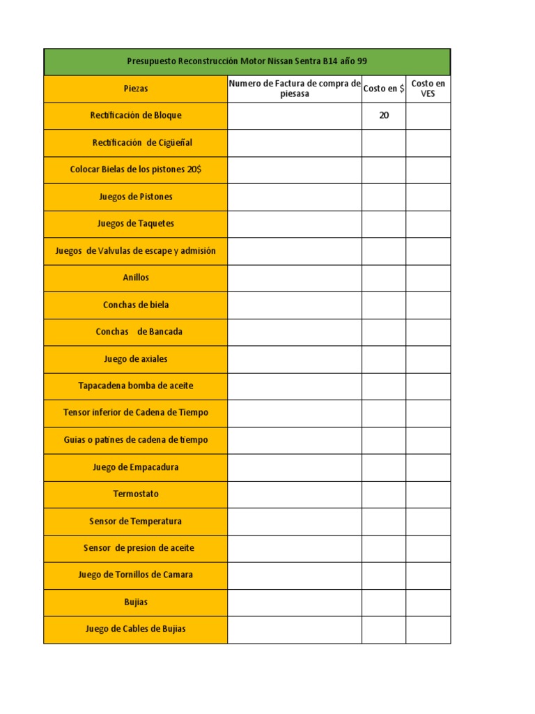 Reconstrucción Motor Nissan Sentra B14 Año 99 | PDF