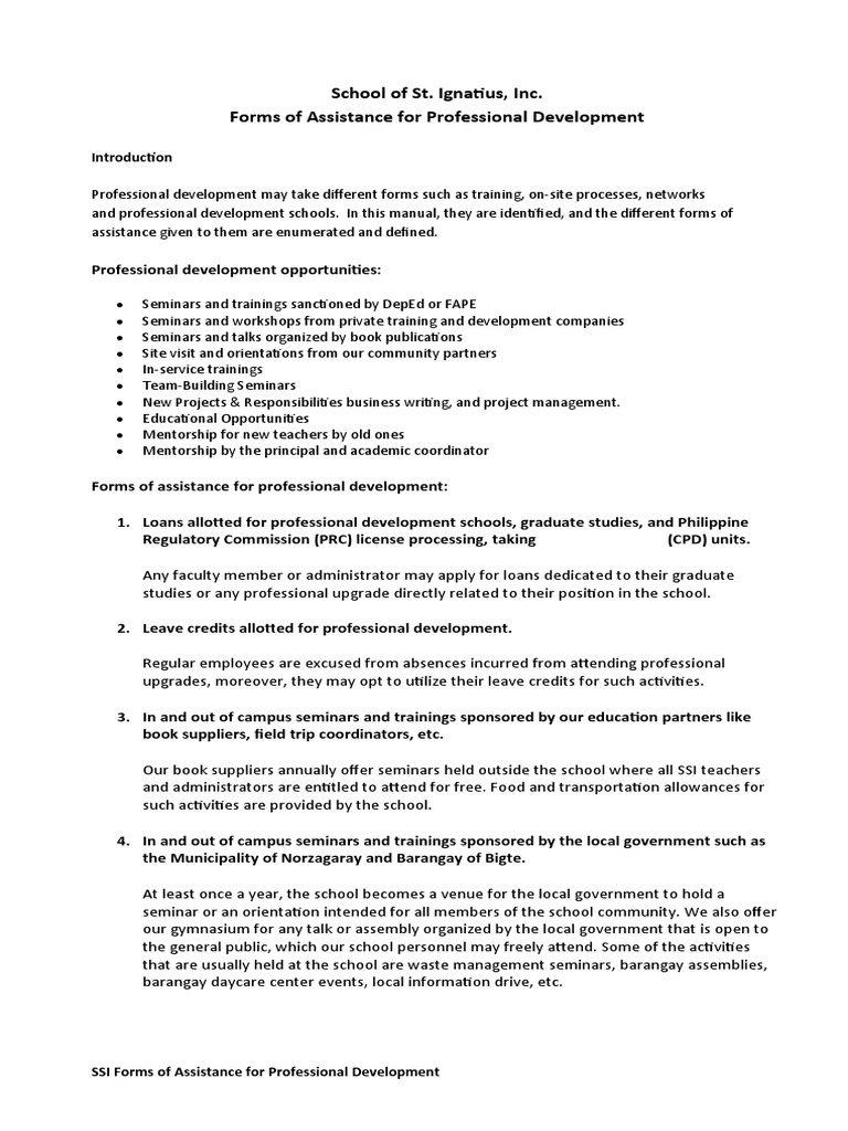 Forms of Assistance For Professional Development | PDF