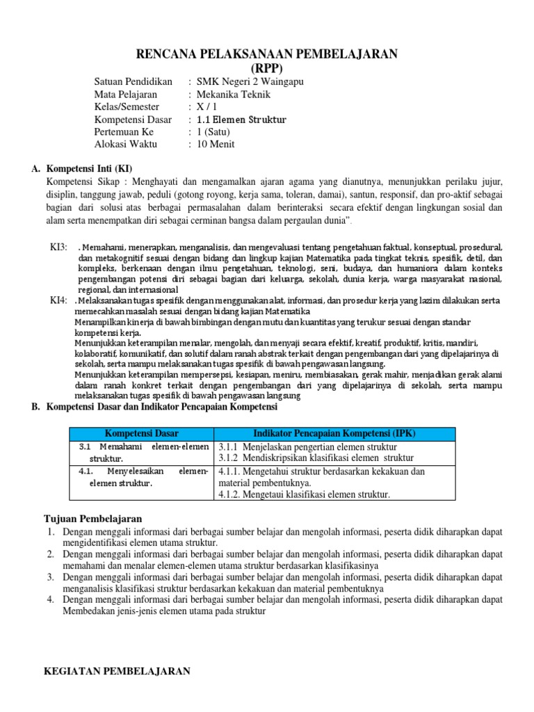 RPP Elemen Struktur-Cpg-Rini - Fix | PDF