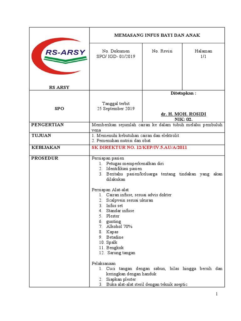 Prosedur Infus Bayi dan Anak di RS Arsy | PDF | Kesehatan Holistik ...