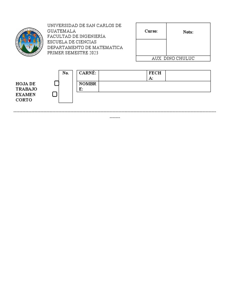 Carátula para Examen Corto 2023 | PDF
