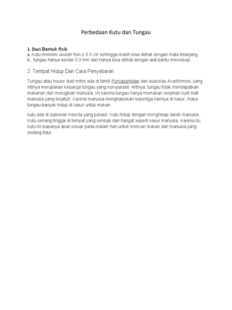 Perbedaan Kutu Dan Tungau | PDF