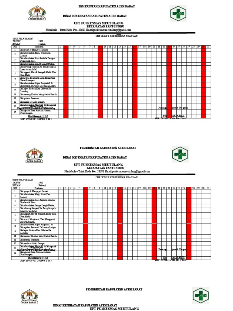 Checklist Kebersihan Ruangan | PDF