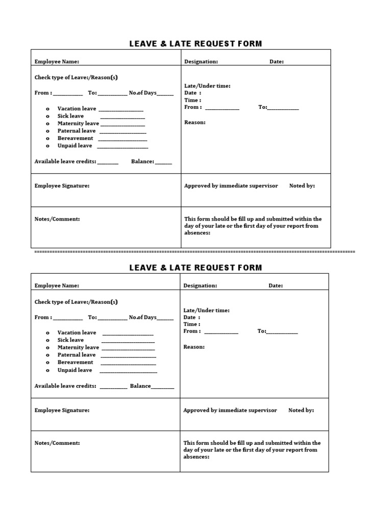 Requesting Time Off and Reporting Lateness | PDF | Parental Leave ...