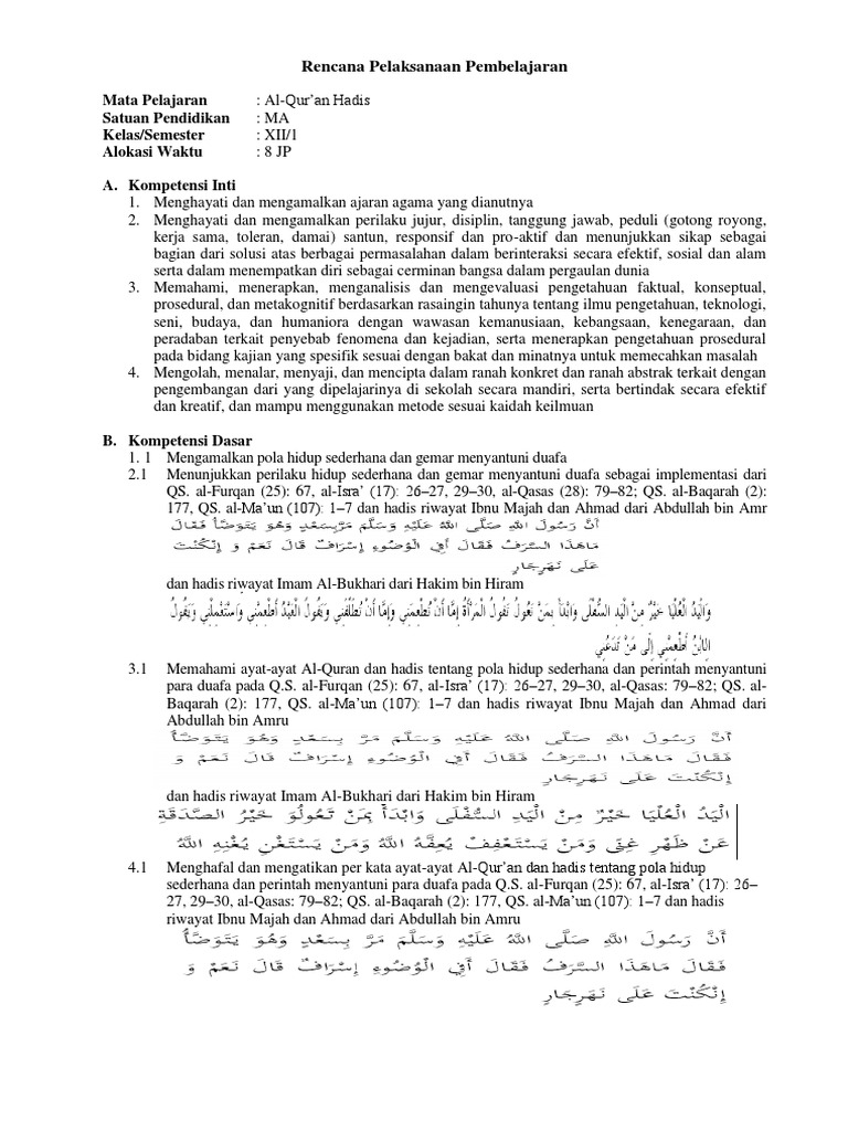 RPP Qurdis Kls XII MA Semester 1 Tahun Ajar 2022-2023 | PDF | Ilmu Sosial