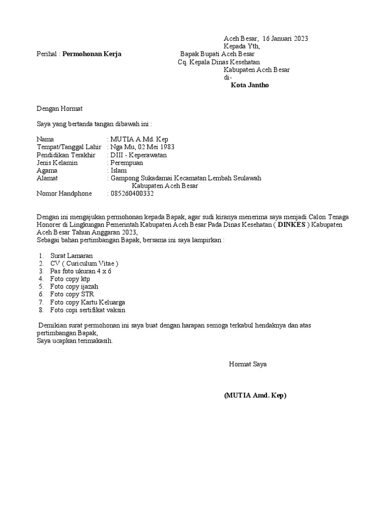 Permohonan Kerja Mutia | PDF