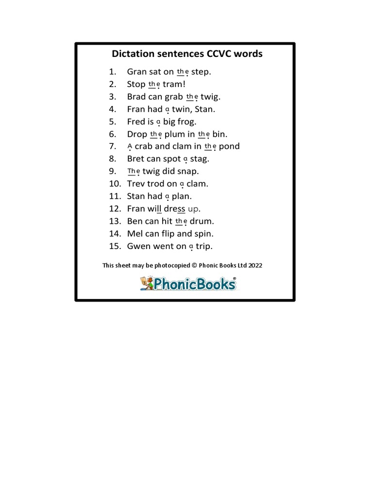 Dictation CCVC Sentences | PDF | Language Arts & Discipline