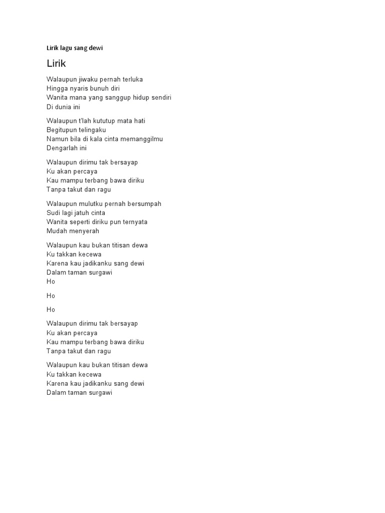 Lirik Lagu Sang Dewi | PDF