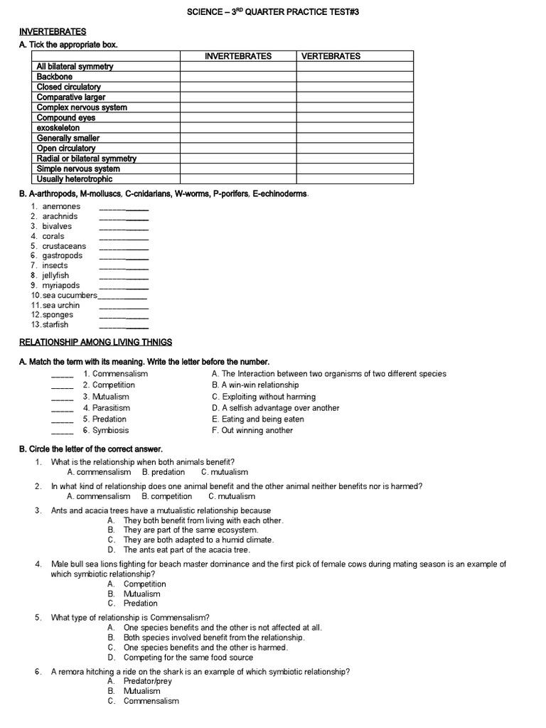 Grade 6 Science Q3 Quiz2 | PDF | Symbiosis | Predation