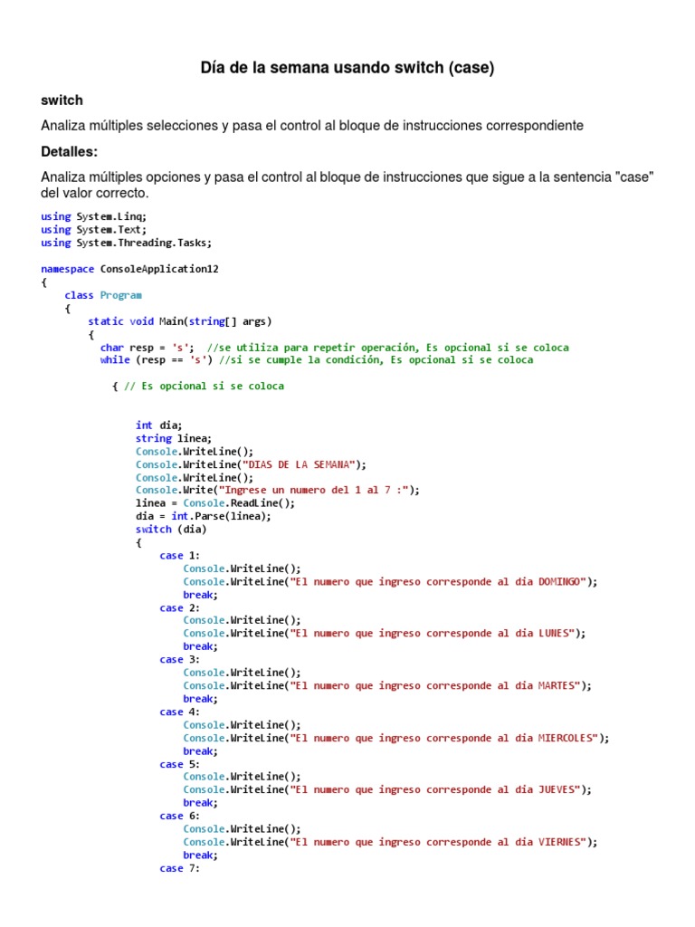 Día de La Semana Usando Switch | PDF | Programación de computadoras ...