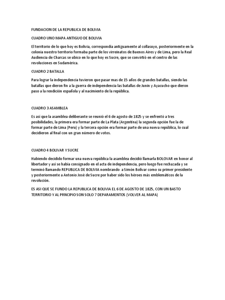 Fundacion de La Republica de Bolivia | PDF