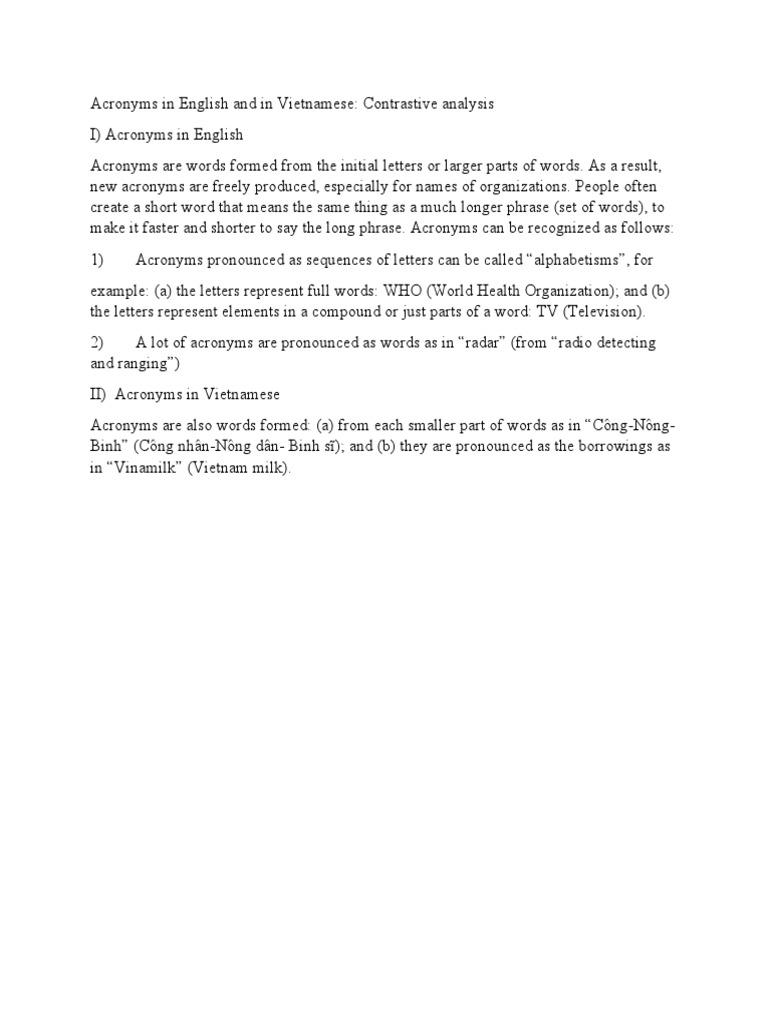 Acronyms in English and in Vietnamese | PDF | Foreign Language Studies