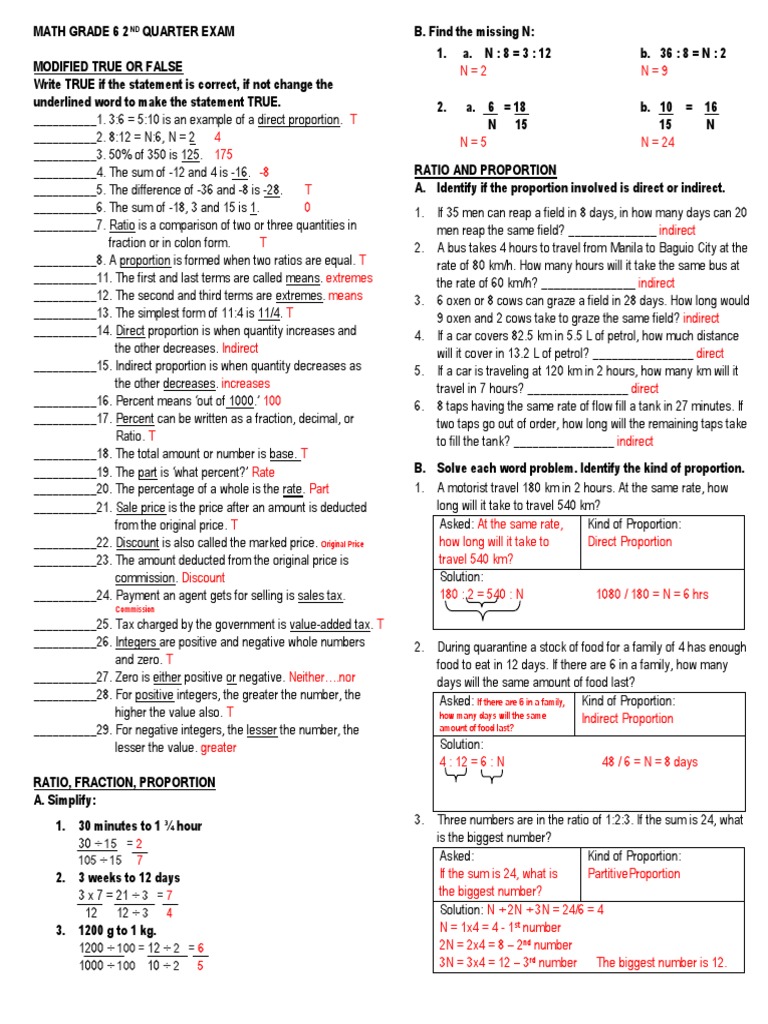 GRADE 6 MATH EXAM Q2 ANSWER KEY Repaired | PDF | Ratio | Percentage