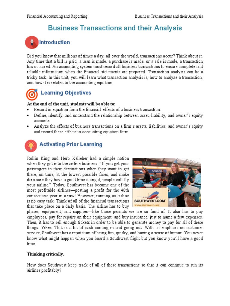 Business Transactions and Their Analysis | PDF | Debits And Credits ...