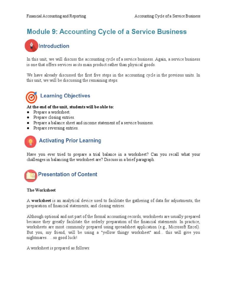 Accounting Cycle of A Service Business | Download Free PDF | Debits And ...