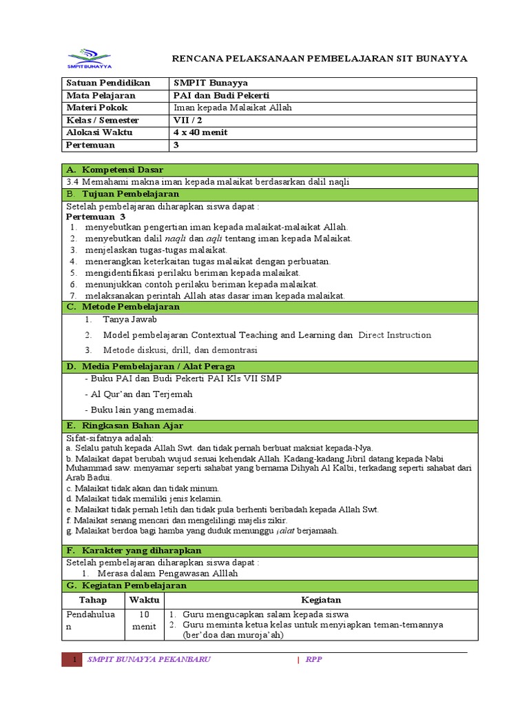 RPP PAI KELAS 7 Pert 3 | PDF