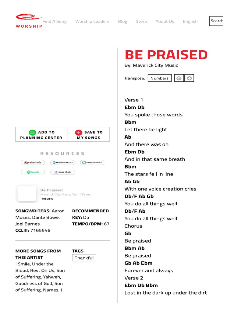 Be Praised - Maverick City - Chords + Lyrics - Essential Worship | PDF