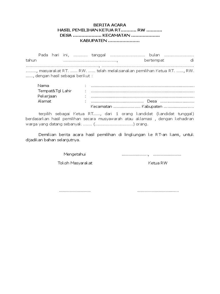 Berita Acara Pemilihan Ketua RT/RW | PDF | Olahraga & Rekreasi | Game ...
