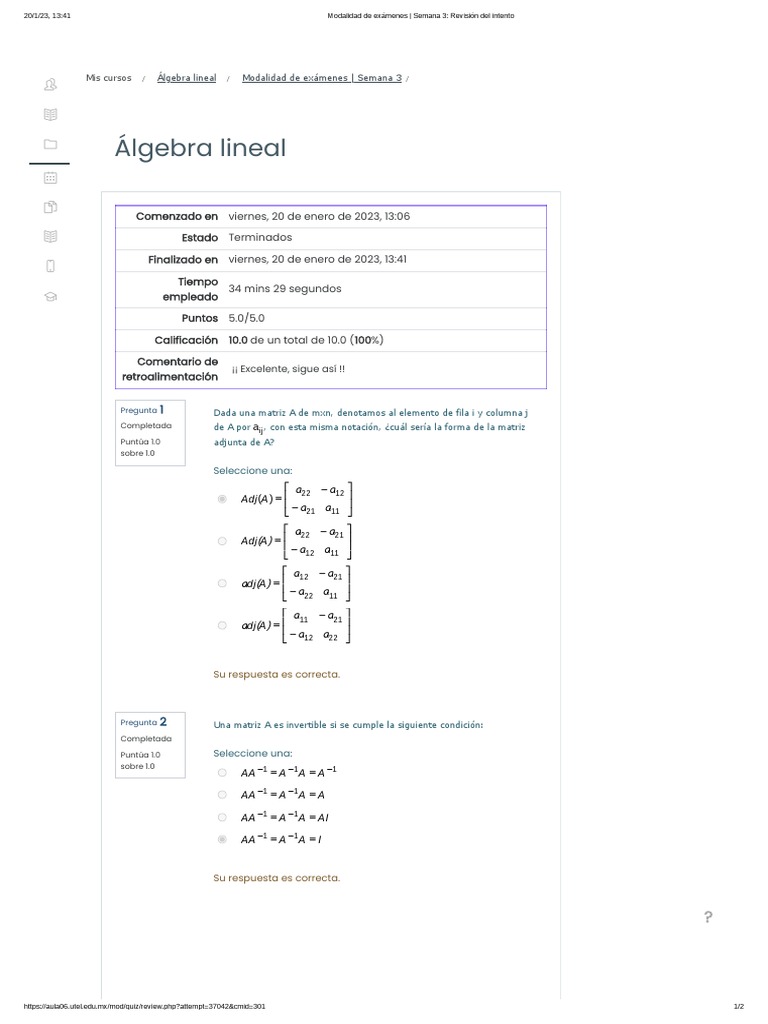 Revisión del examen de Álgebra lineal: modalidad de exámenes, semana 3 ... Revisión del examen de Álgebra lineal: modalidad de exámenes, semana 3 ...