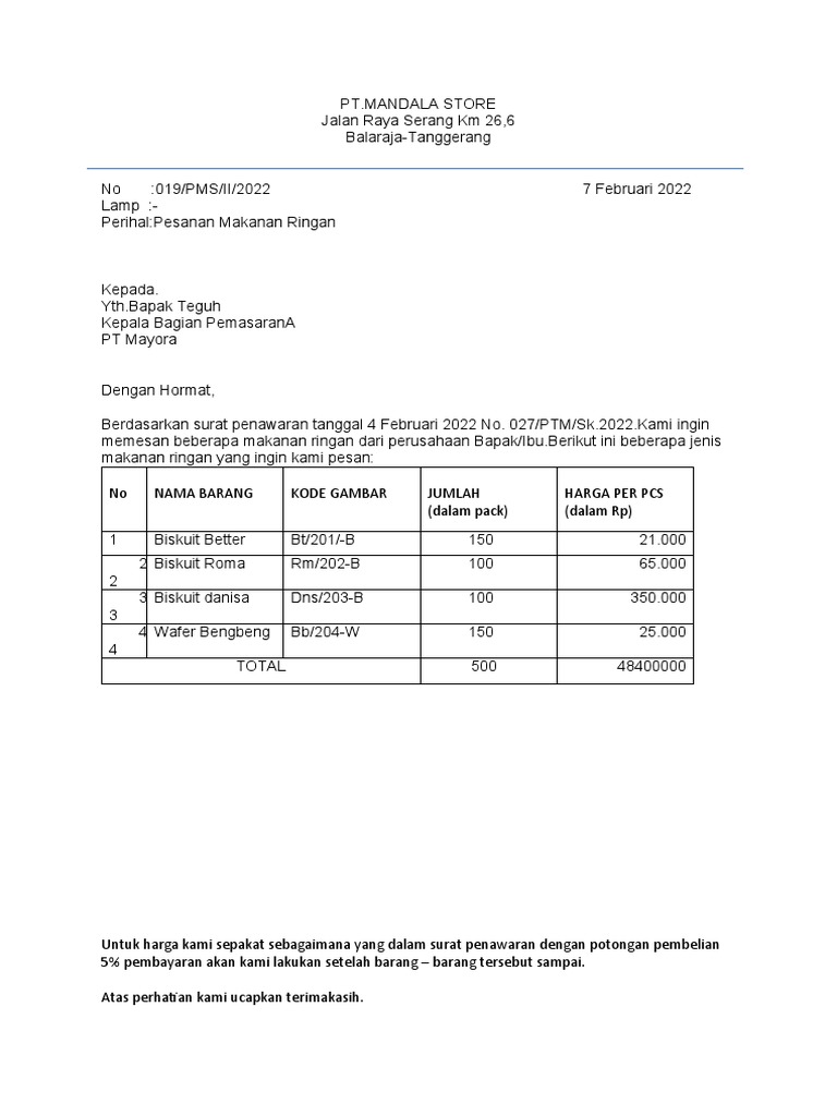 Surat Pesanan Barang | PDF