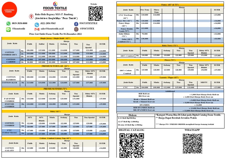 Daftar Harga Kain Focus Textile Bandung | PDF
