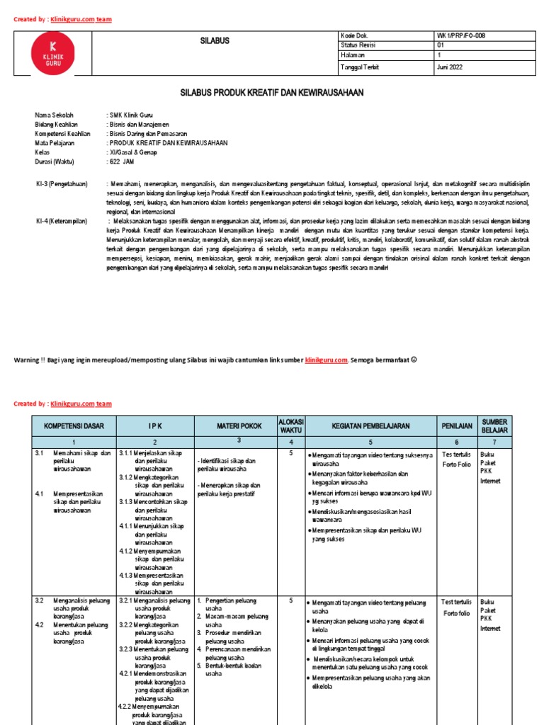 Silabus PKK - Xi BDP | PDF