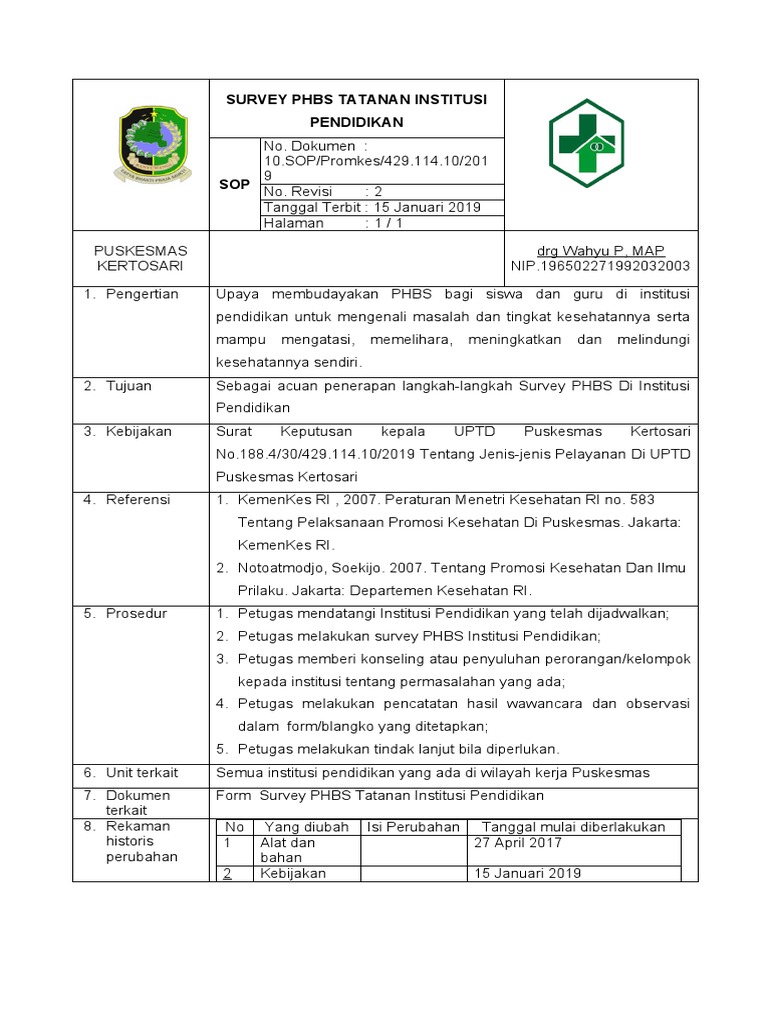 Sop Phbs Tatanan Institusi Tempat2 Pendidikan | PDF