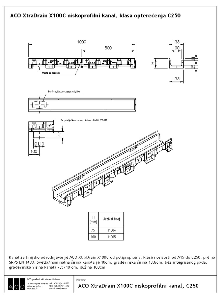 ACO XtraDrain X100 C Niskoprofilni | PDF