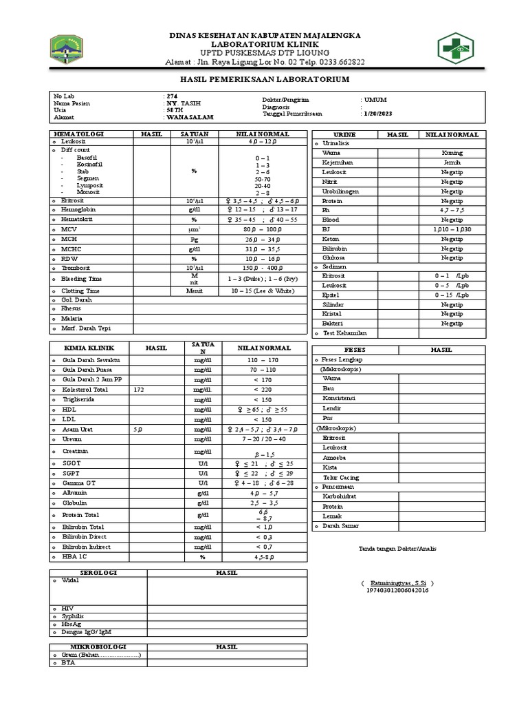 Form Hasil Lab LGG | PDF