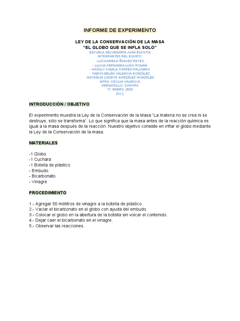 Informe de Experimento - Español | PDF