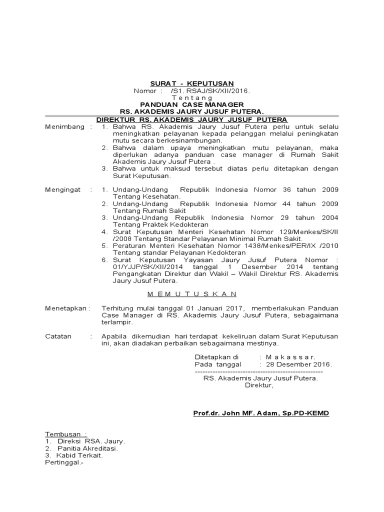 SK Tentang PEMBERLAKUAN BUKU Panduan Case Manager | PDF