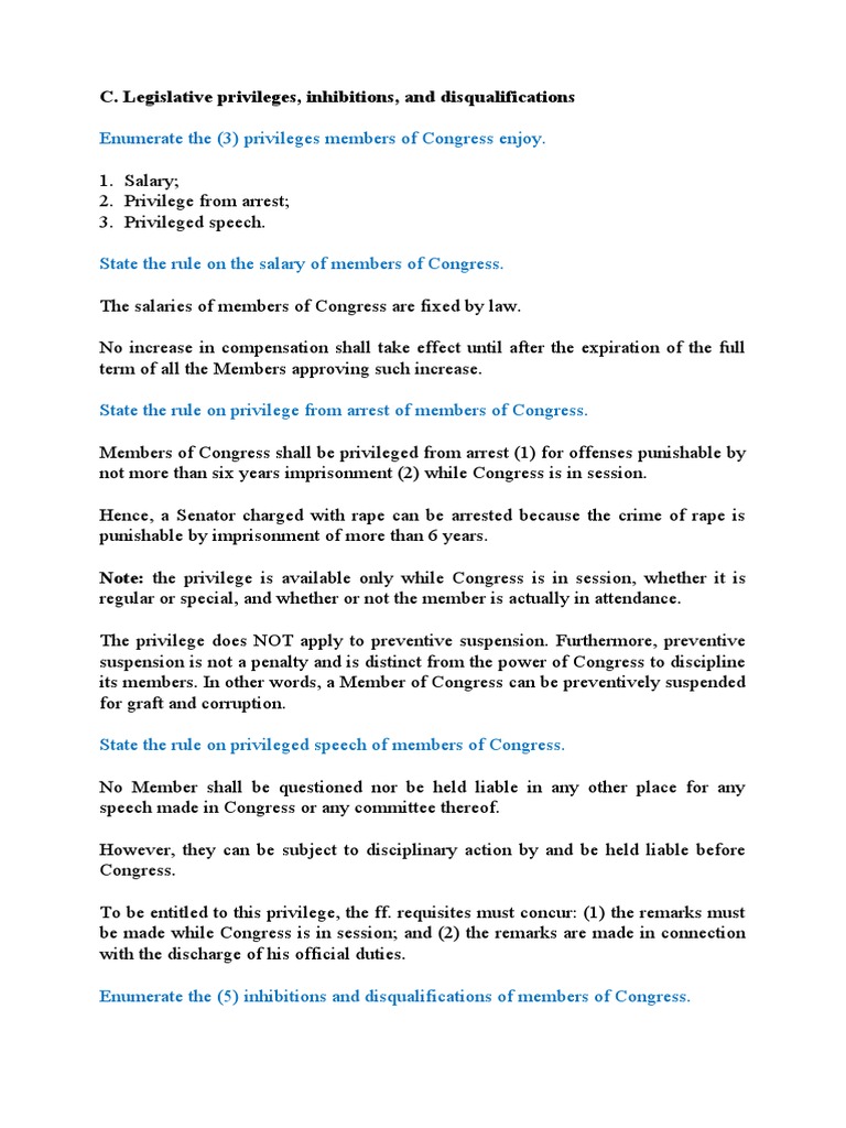 Congressional Privileges and Responsibilities | PDF | Impeachment ...