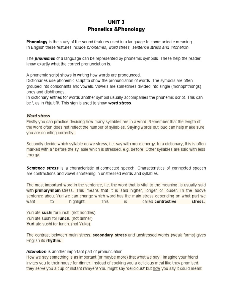 Unit 3-Phonetics | PDF | Phoneme | Stress (Linguistics)