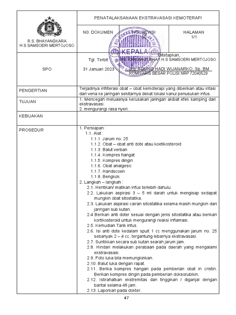 Penatalaksanaan Ekstravasasi Kemoterapi | PDF