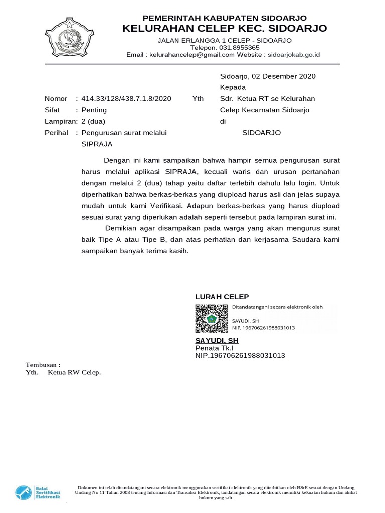 Surat Tentang Sipraja Sip | PDF