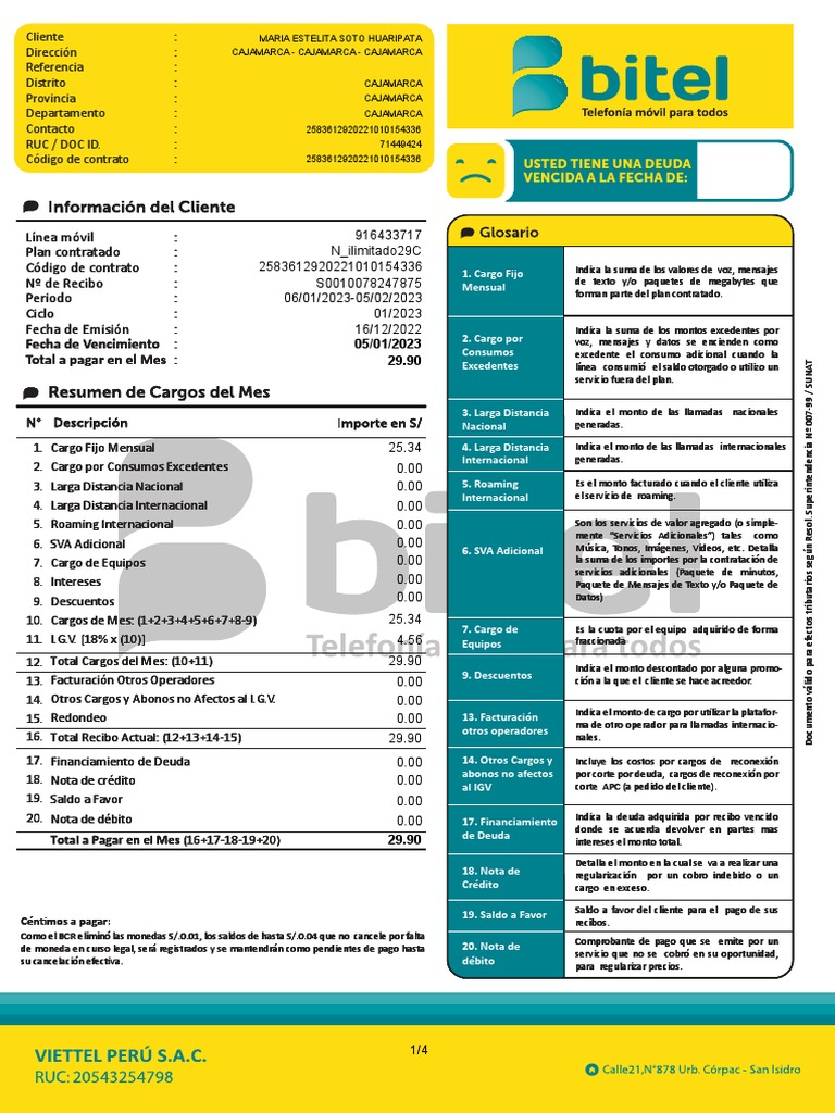 Recibo Bitel | PDF | Crédito | Finanzas y administración del dinero