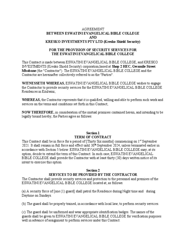 CONTRACT Ezulwini Evangelical Church | PDF | Employment | Government